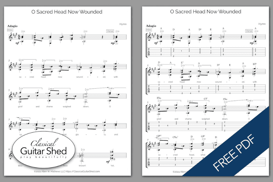 [Free Guitar Music] O Sacred Head Now Wounded - Hymn