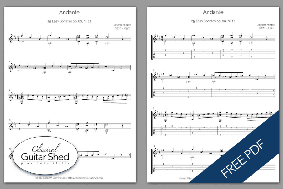 [Free Guitar Music] Kuffner, Joseph - Op. 80 No. 12 Andante